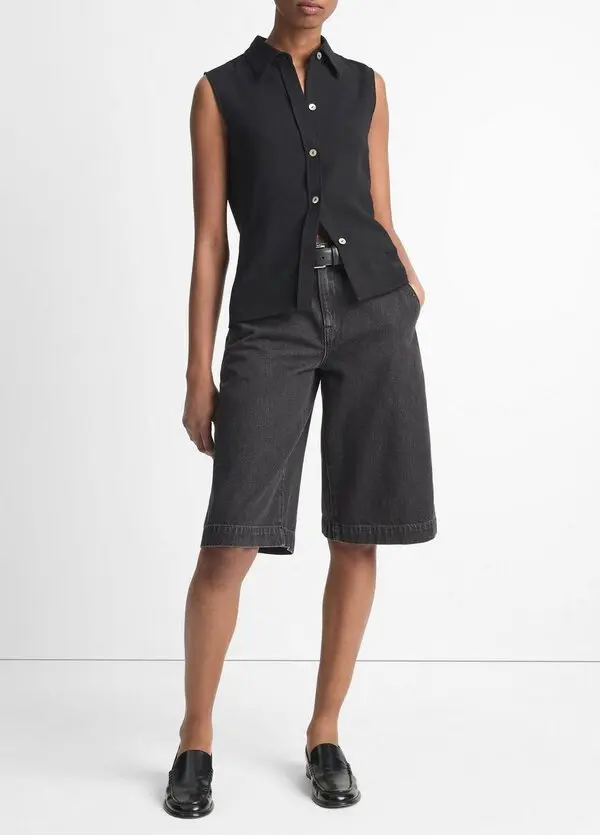Vince Sleeveless Button-front Shirt - Black