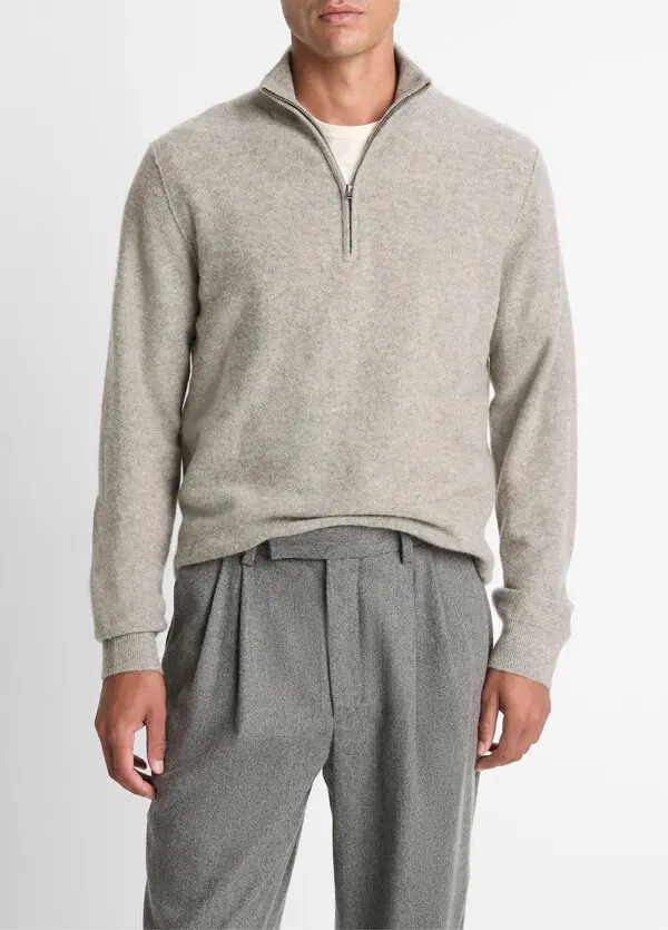 Vince Plush Cashmere Quarter-zip Sweater - Heather Mouse