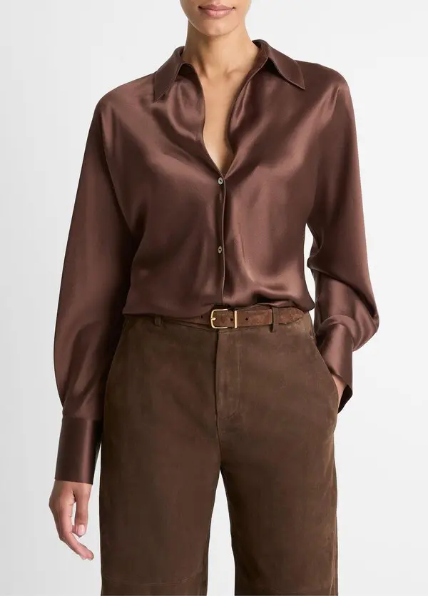 Vince Silk Bias Long-sleeve Blouse - Espresso