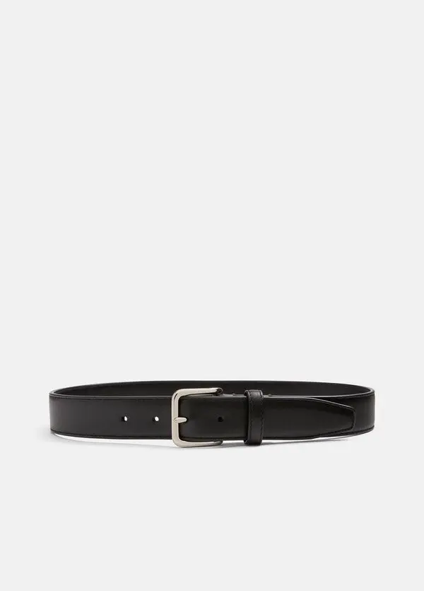 Vince Classic Leather Belt With Square Buckle - Black
