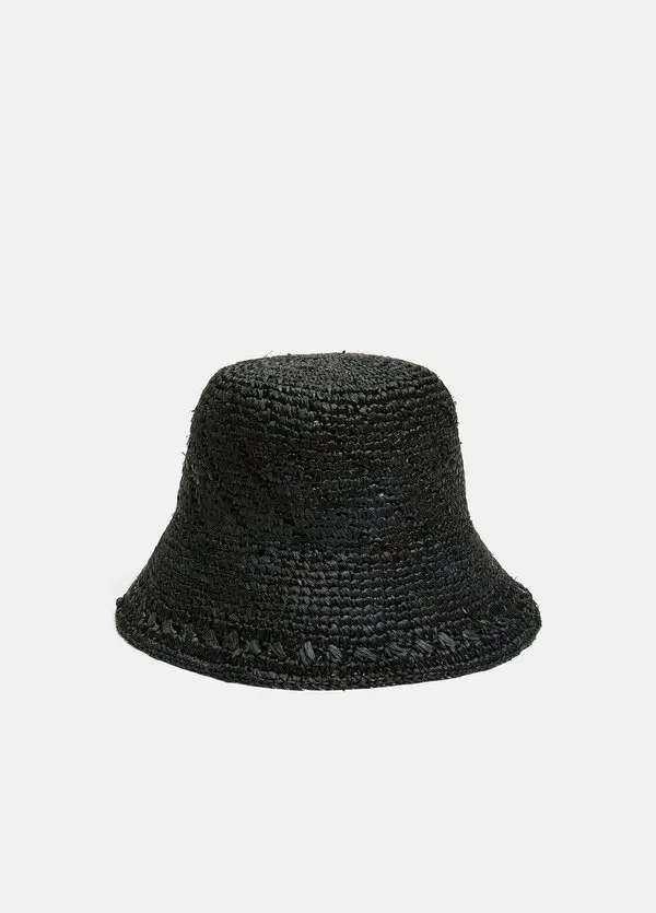 Vince Straw Bucket Hat - Black