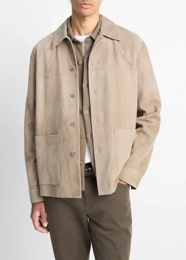 Vince Suede Shirt Jacket - Putty