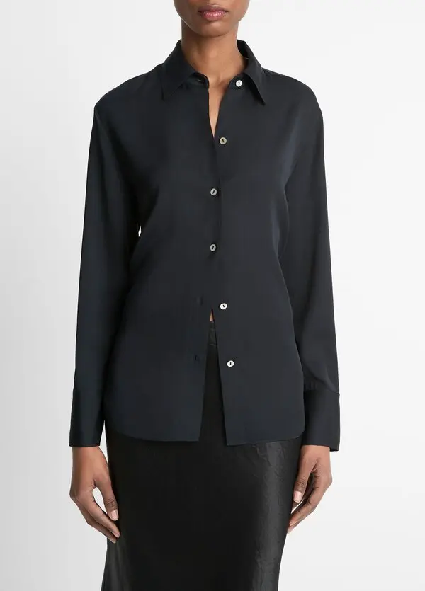 Vince Stretch-silk Button-front Blouse - Black
