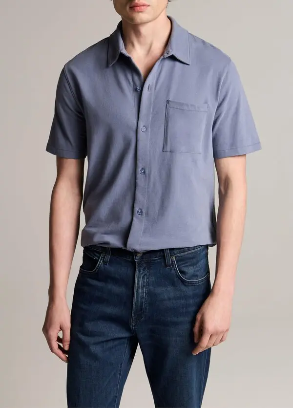 Vince Sueded Cotton Jersey Button-front Shirt - Hawk Blue
