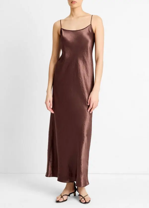 Vince Satin Bias Maxi Slip Dress - Chocolate