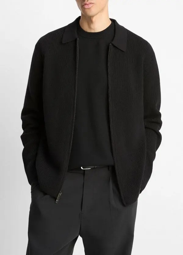 Vince Wool-blend Zip-up Cardigan - Black