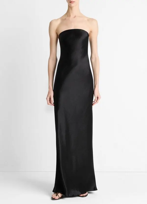 Vince Satin Strapless Maxi Dress - Black