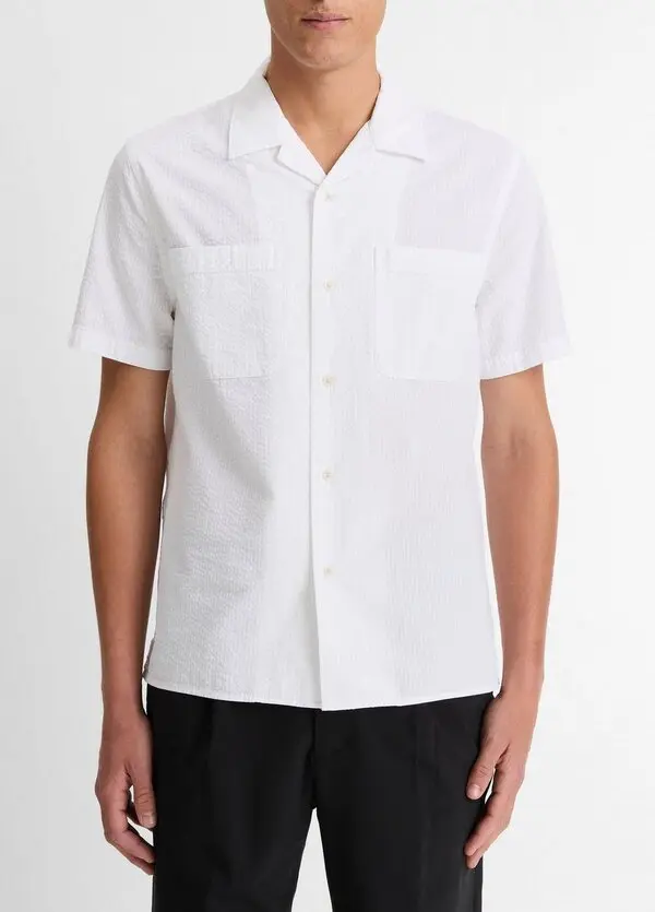 Vince Italian Cotton Seersucker Shirt - Blanco
