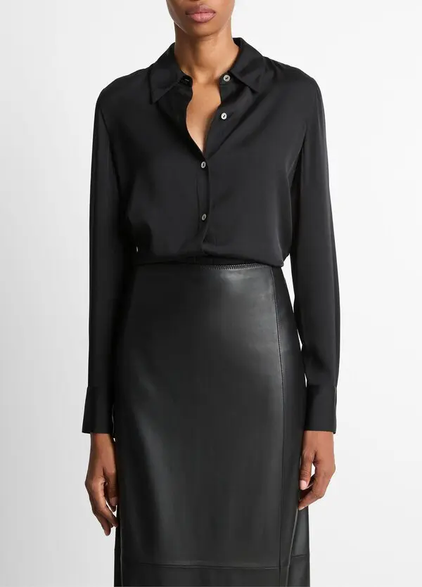 Vince Silk-blend Slim Button-front Blouse - Black