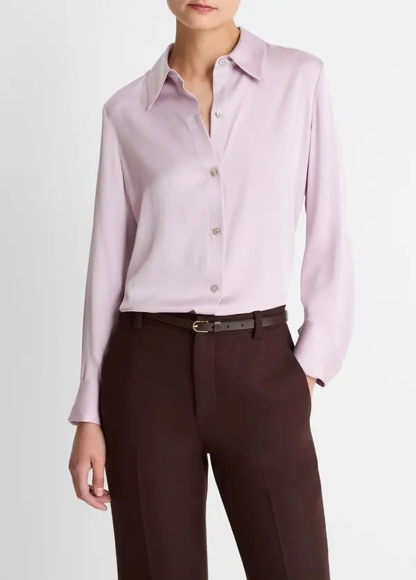 Vince Silk-blend Button-front Blouse - Iris Quartz