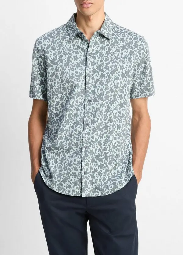 Vince Floral Pima Cotton Short-sleeve Button-front Shirt - Skylight/liberty