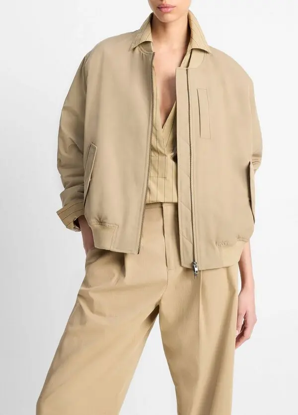 Vince Relaxed Padded Tech Fabric Bomber Jacket - Fawn