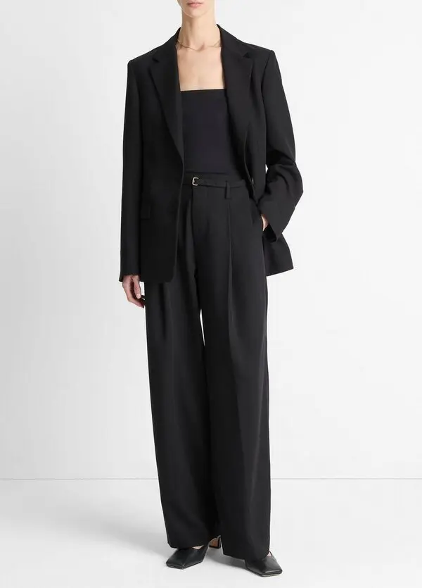 Vince High-waist Pleated Wide-leg Trousers - Black