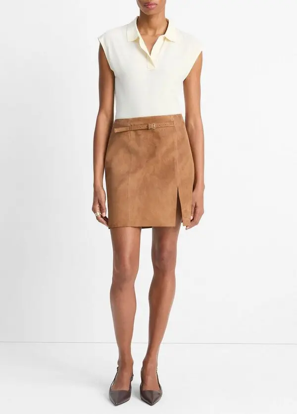 Vince Belted Suede Mini Skirt - Camarillo
