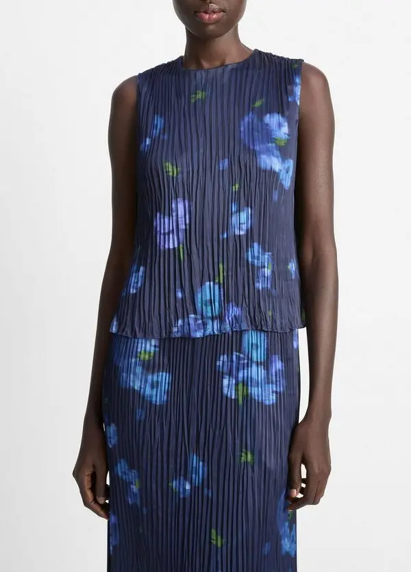 Vince Poppy Blur Crushed Satin Shell - Midnight