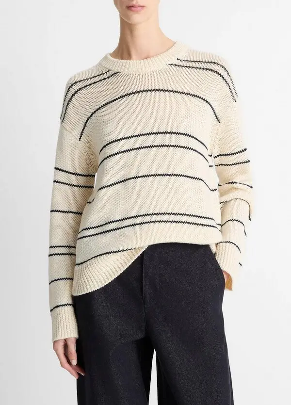 Vince Variegated Stripe Wool-blend Sweater - Oat Shell/navy