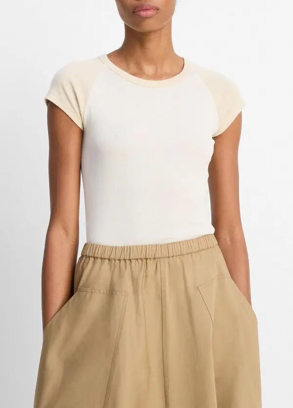 Vince Colorblock Pima Cotton Raglan T-shirt - Oat Shell Combo