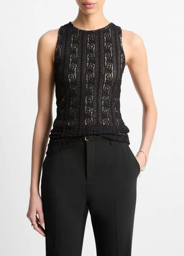 Vince Smocked Lace Shell - Black