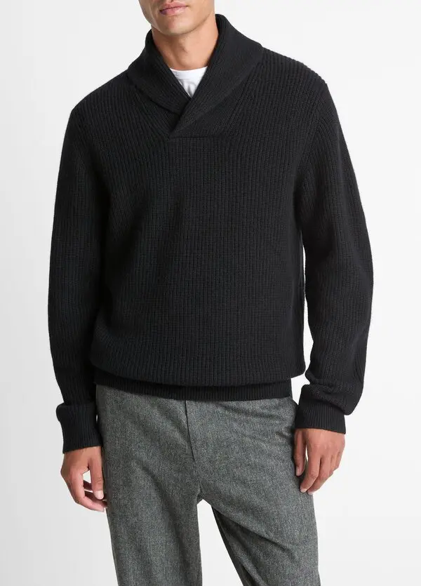 Vince Shaker Wool-cashmere Shawl Collar Sweater - Black