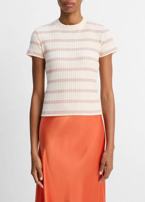 Vince Striped Ribbed Cotton-blend Top - Oat Shell Combo