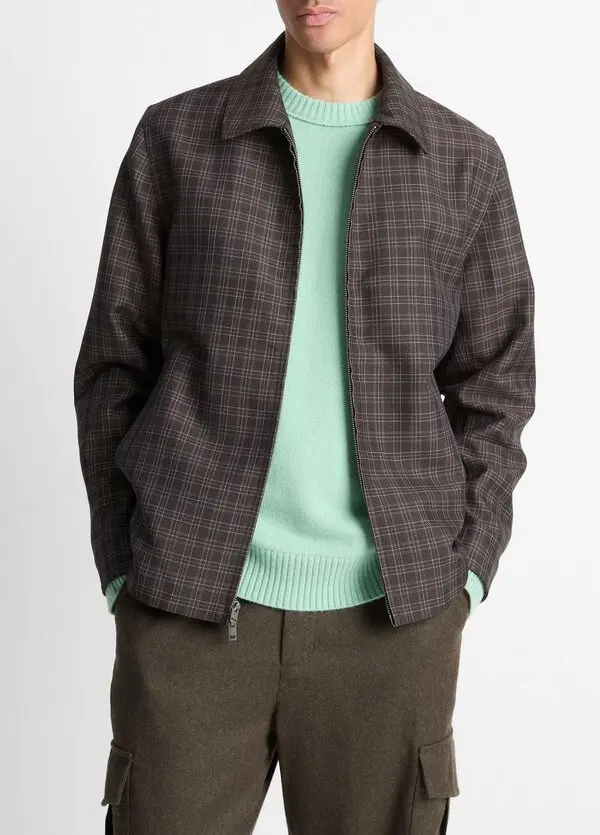 Vince Plaid Wool-blend Zip Jacket