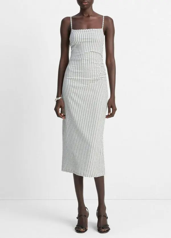 Vince Checked Smocked Tank Dress - Black Combo