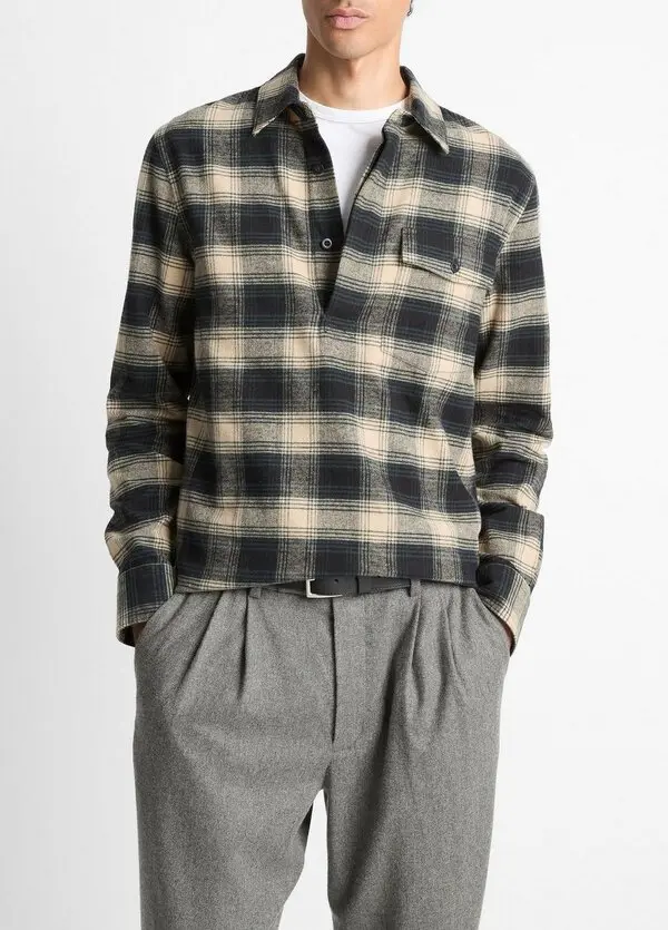Vince Bowden Plaid Cotton Popover Shirt