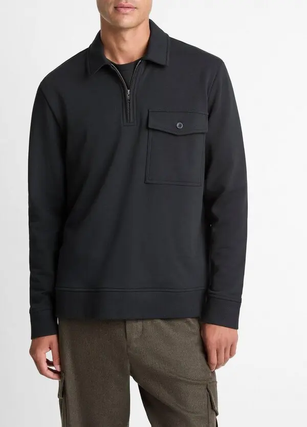 Vince Cotton-blend French Terry Zip Polo Shirt