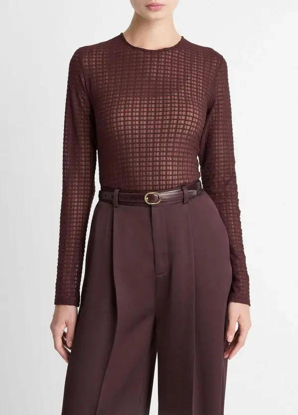 Vince Shadow Grid Long-sleeve Top - Fig