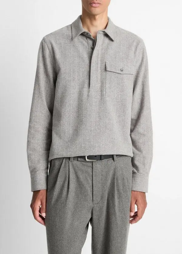Vince Herringbone Cotton Popover Shirt