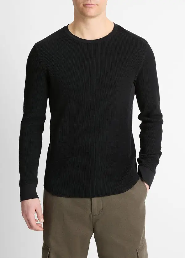 Vince Pima Cotton-blend Thermal Long-sleeve Pullover - Black