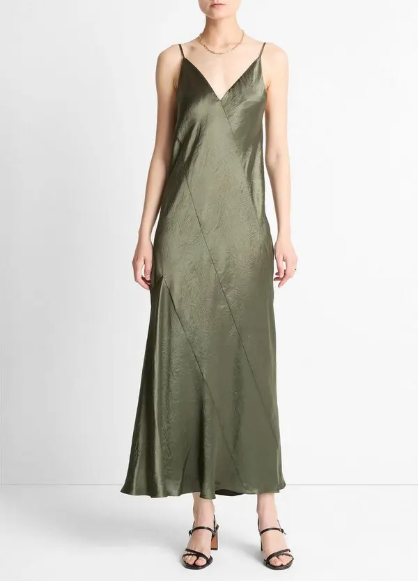 Vince Paneled Satin Bias Slip Dress - Herba