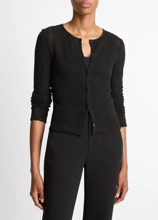 Vince Textured Cotton Crochet Cardigan - Black