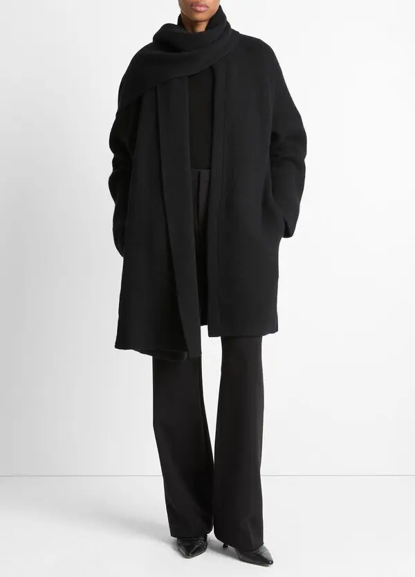 Vince Draped Scarf Wool-blend Car Coat - Black