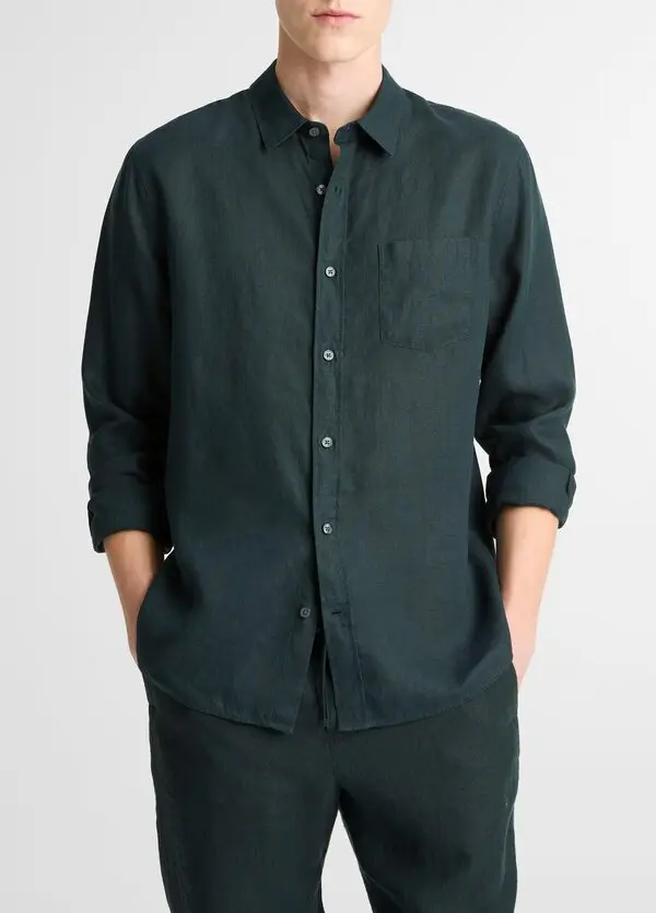 Vince Linen Long-sleeve Shirt - Seaweed