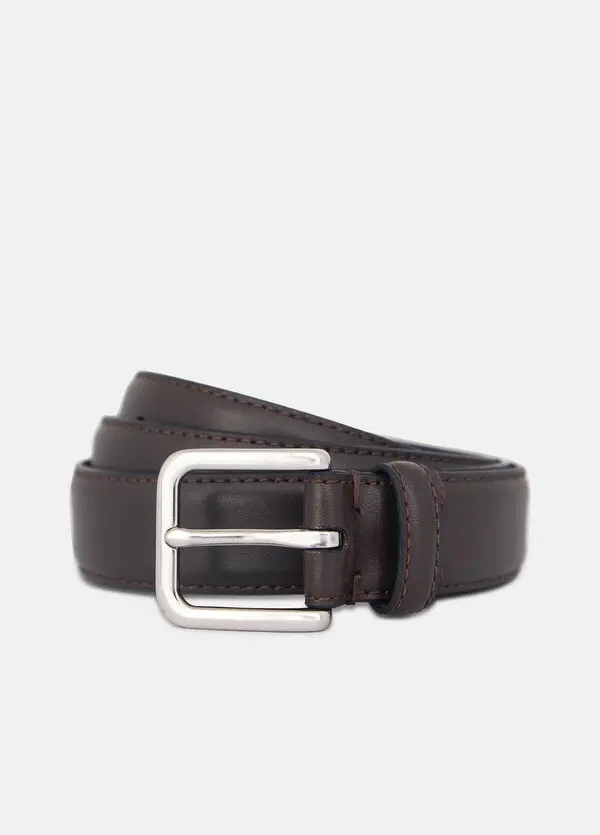 Vince 30mm Stitched Leather Belt - Cacao Brown