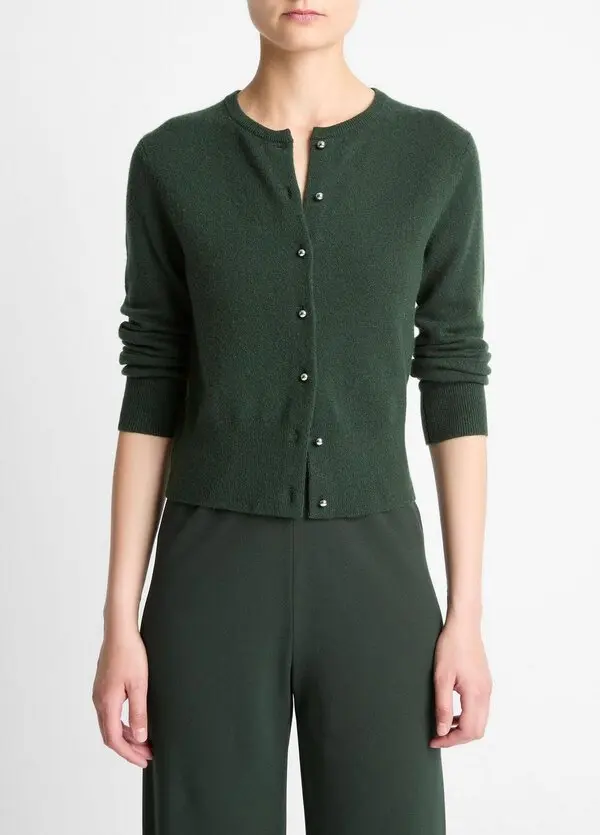 Vince Button Detailed Wool & Cashmere-blend Cardigan - Forest