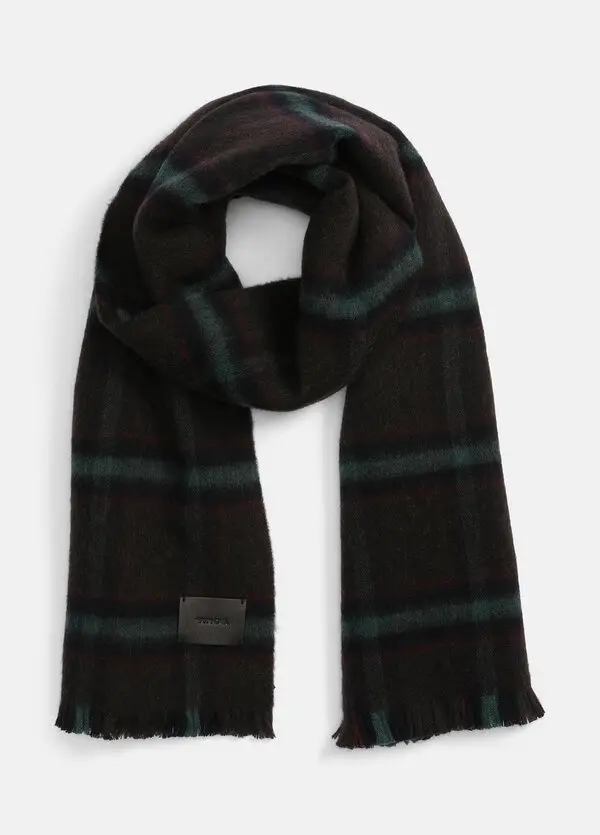 Vince Brushed Holme Plaid Wool Scarf - Brown
