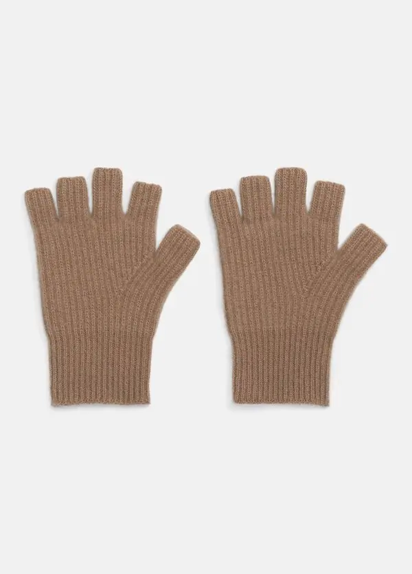 Vince Rib-knit Fingerless Gloves - Biscotti