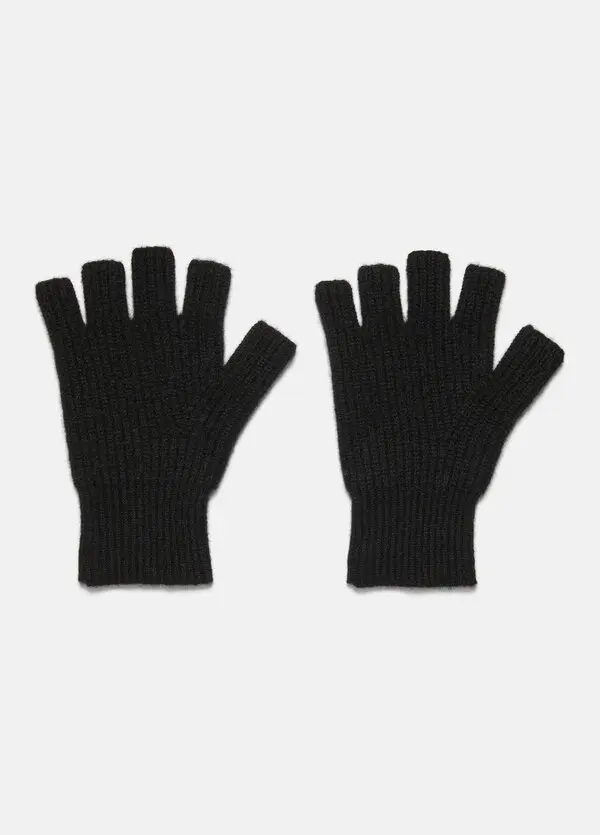 Vince Rib-knit Fingerless Gloves - Black