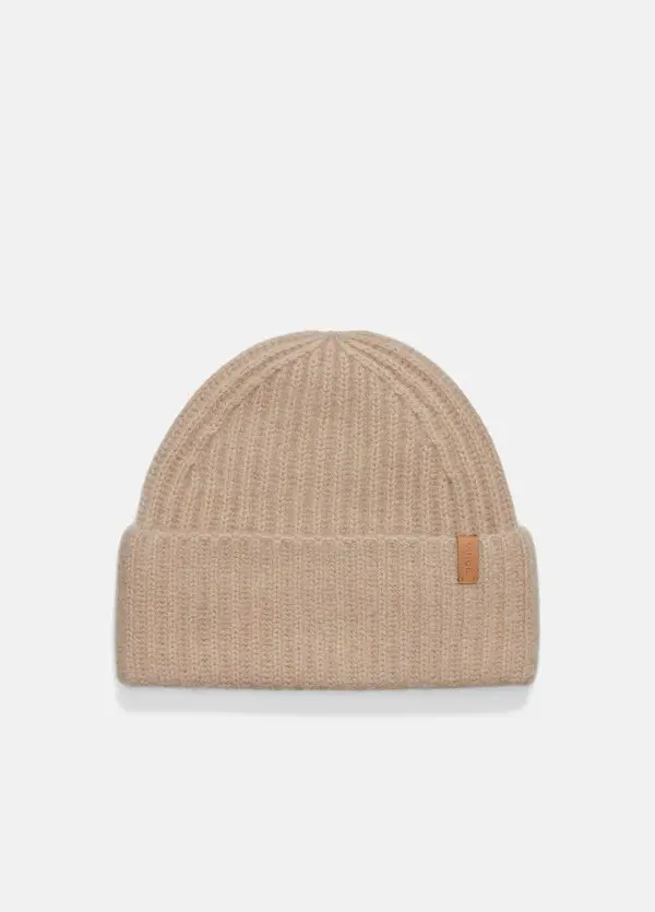 Vince Plush Cashmere Ribbed Beanie - Camel