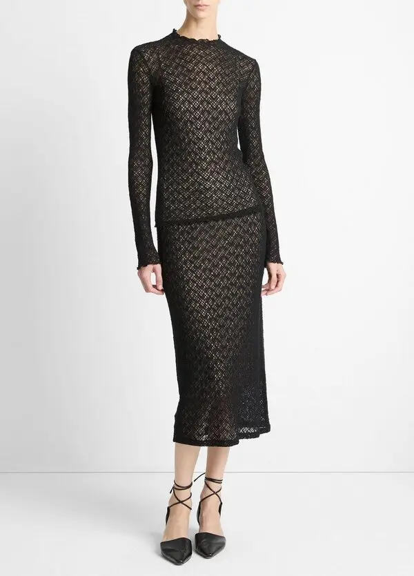 Vince Cotton-blend Diamond Lace Midi Skirt