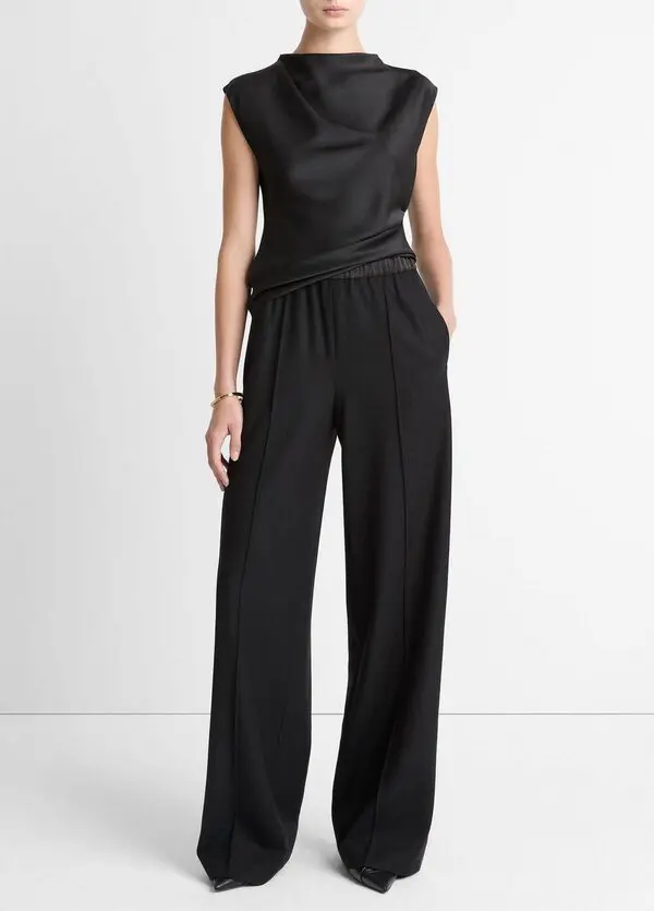 Vince Satin-trim Italian Wool-blend Wide-leg Pull-on Pants