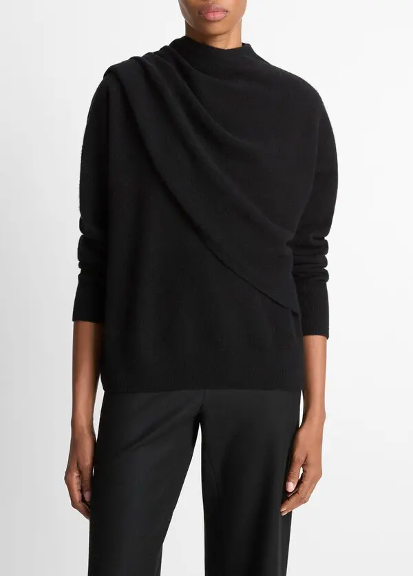 Vince Draped Shawl Wool-cashmere Sweater - Black