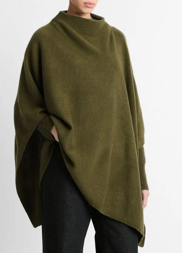 Vince Merino Wool-cashmere Funnel-neck Poncho - Herba