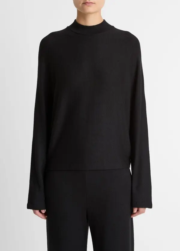 Vince Cozy Dolman-sleeve Mock-neck Top - Black