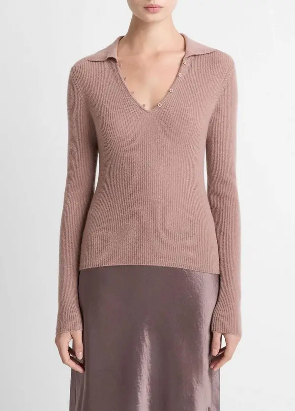 Vince Ribbed Cashmere-silk Polo Sweater - Beet Root
