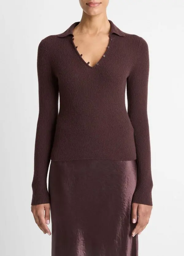 Vince Ribbed Cashmere-silk Polo Sweater - Fig
