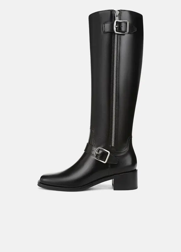 Vince Leighton Leather Knee-high Boots With Buckle And Zip Detail - Black