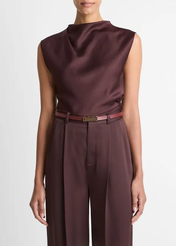 Vince Satin Draped Cowl Neck Top - Fig